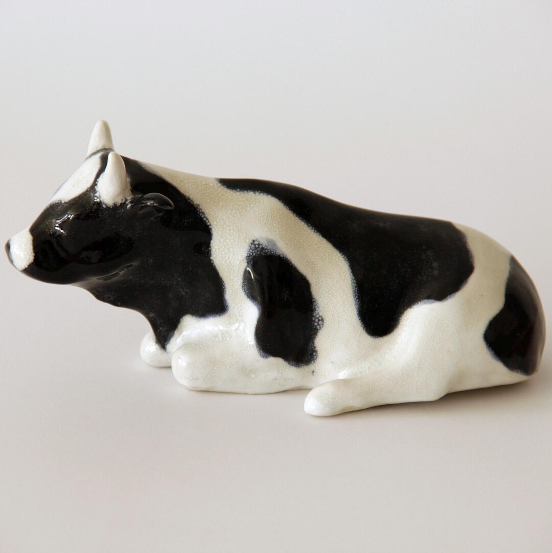 Ceramic Cow Figurine | Black and White Patches | Handmade Ceramics - Etsy