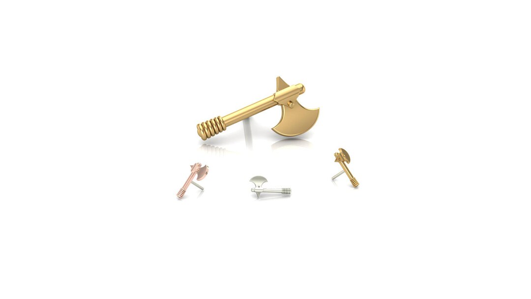 14K Solid Gold Axe Piercing – Body Jewelry, Nose, Helix – 25g ...