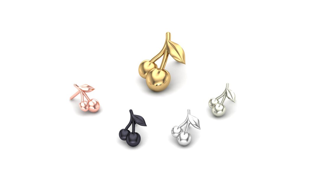 14K Gold Cherry Stud Piercing – Yellow Rose White – Threadless/threaded ...