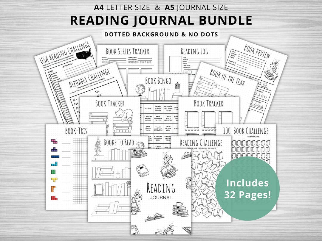 READING JOURNAL BUNDLE, Printable Journal Pages, Digital Planner Pages ...