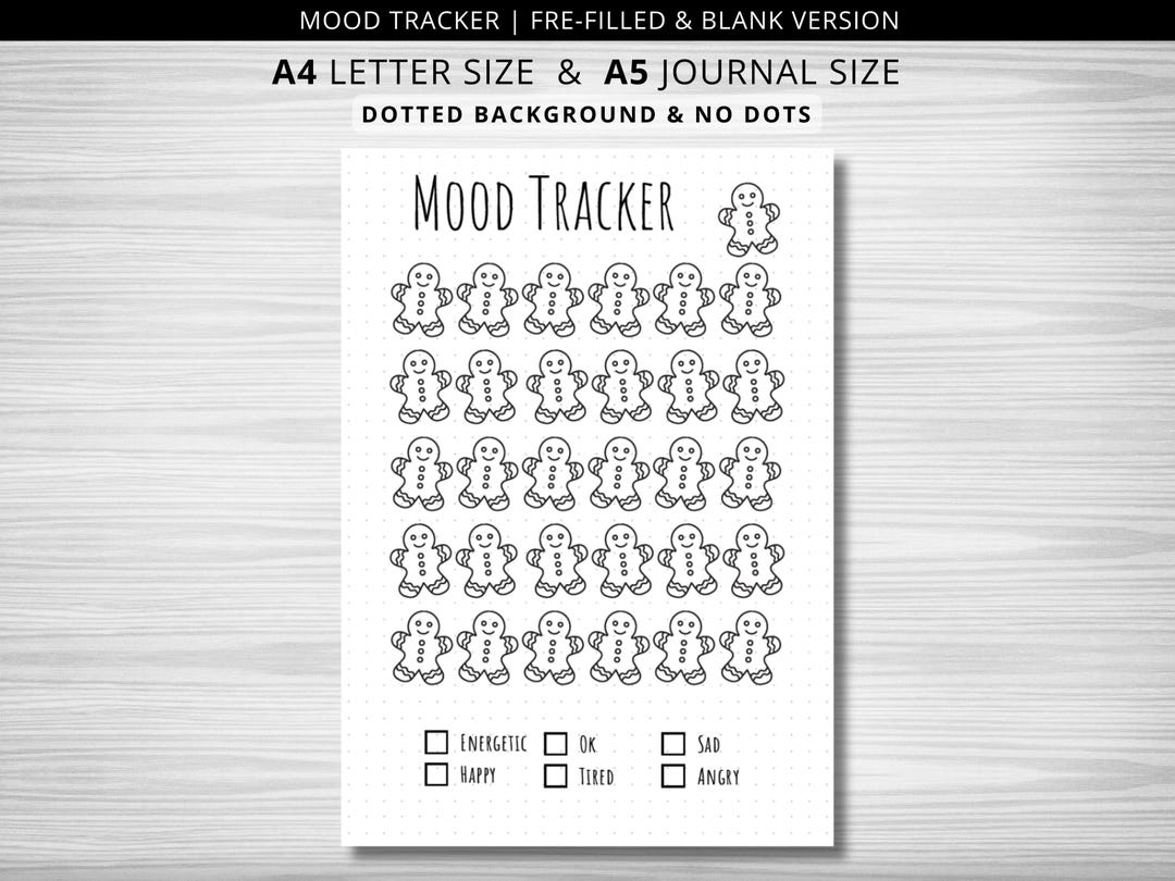 Gingerbread Mood Tracker, PRINTABLE Journal Page, Planner Page ...
