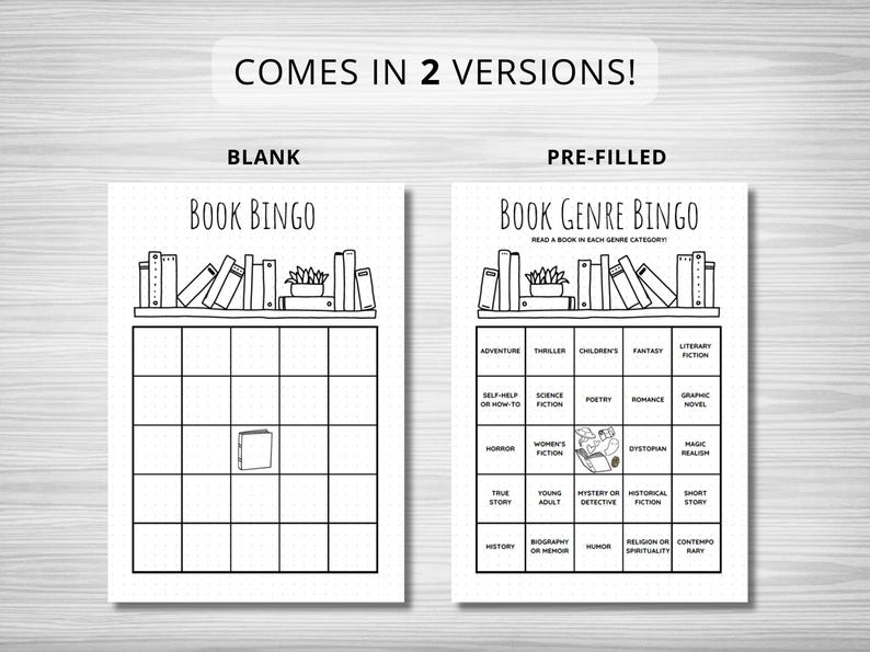 Book Genre Bingo (V4), PRINTABLE Journal Page, Planner Page, Reading ...