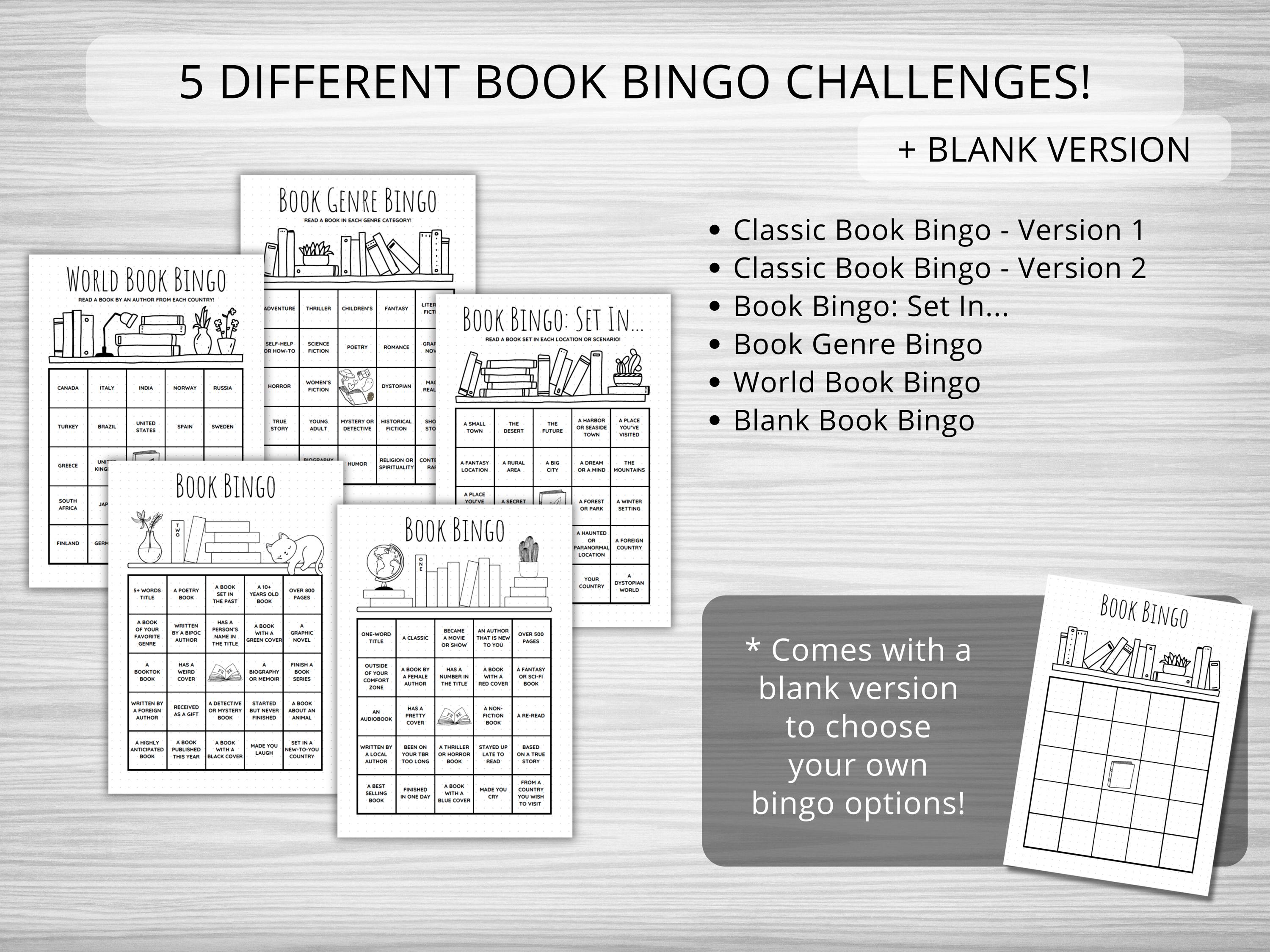 BOOK BINGO BUNDLE: 6 Printable Journal Pages, Reading Challenge, Book ...