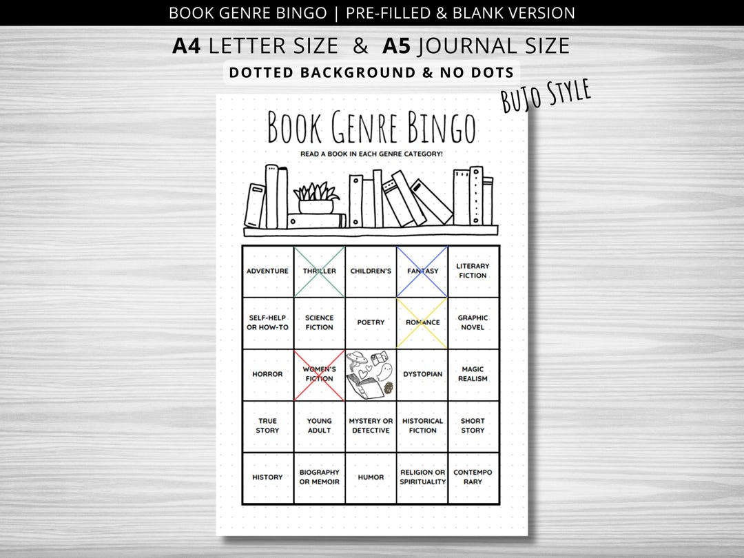 Book Genre Bingo V4, PRINTABLE Journal Page, Planner Page, Reading ...