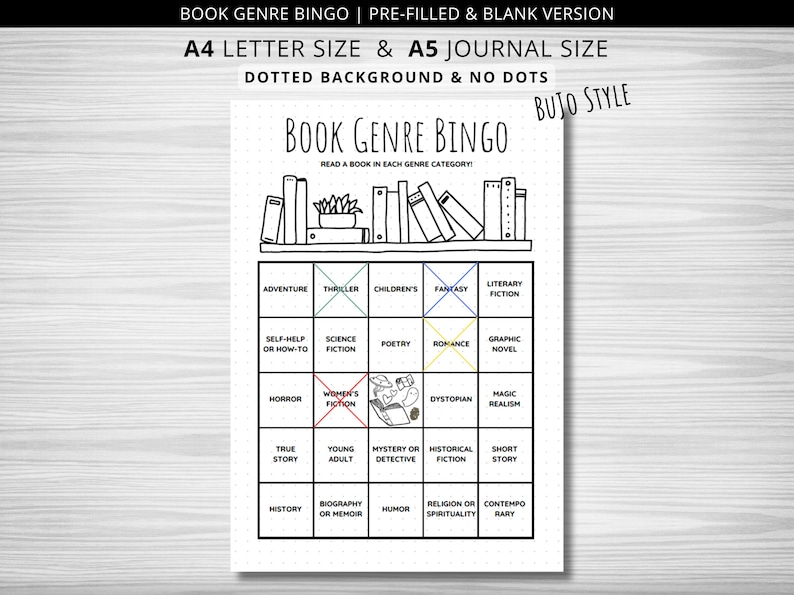 Book Genre Bingo (V4), PRINTABLE Journal Page, Planner Page, Reading ...