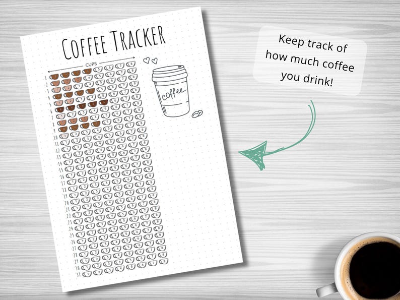 Coffee Tracker, PRINTABLE Journal Page, Health, Caffeine Tracker, Track ...
