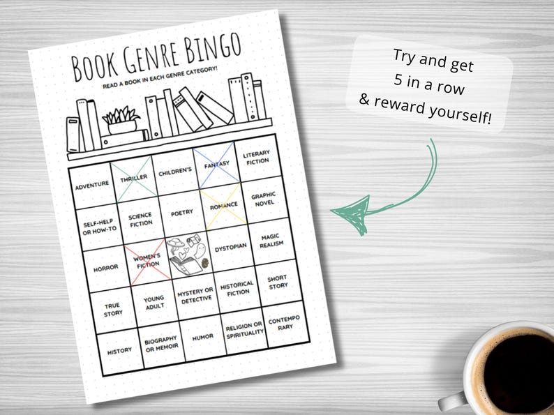 Book Genre Bingo (V4), PRINTABLE Journal Page, Planner Page, Reading ...