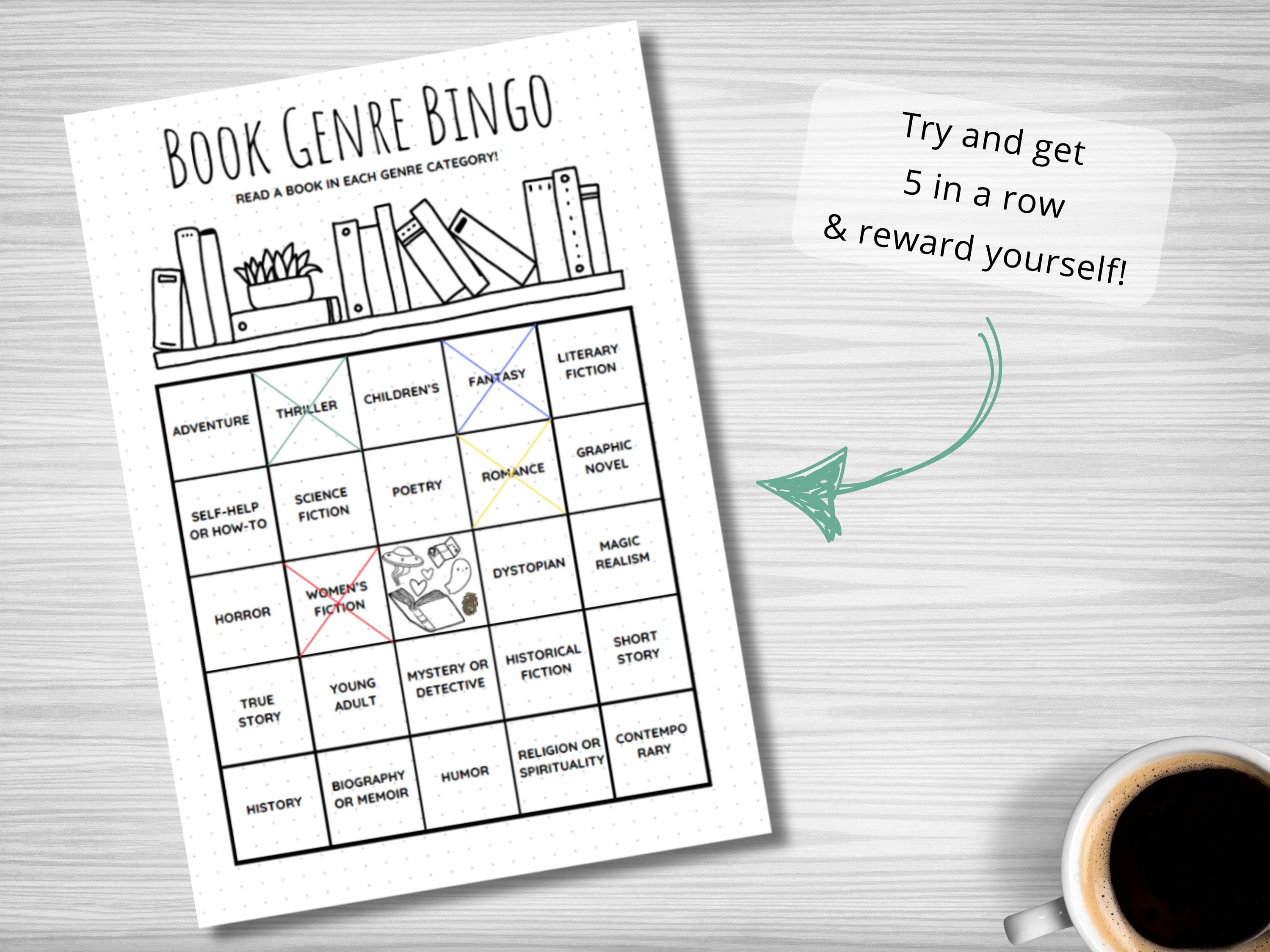 Book Genre Bingo (V4), PRINTABLE Journal Page, Planner Page, Reading ...