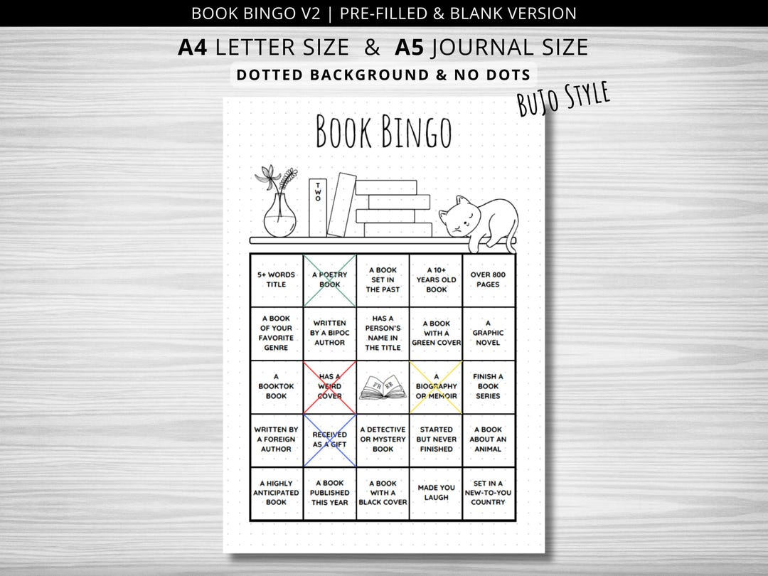 Book Bingo V2, PRINTABLE Journal Page, Planner Page, Reading Challenge ...