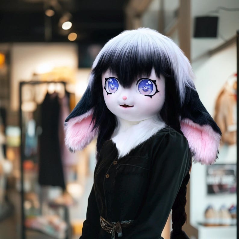 Fursuit Head Kigurumi Bunny With Braided Hair, Furry Kig Rabbit Cosplay ...