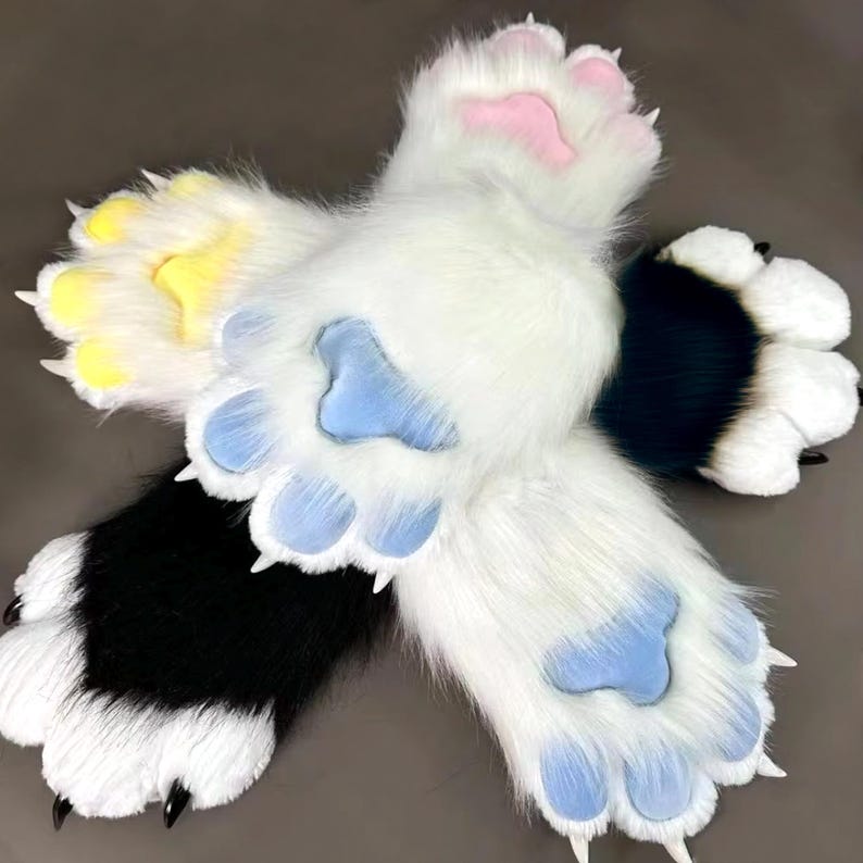 Fursuit Head & Paws Kig Bunny, Black White Furry Cosplay Mask With ...