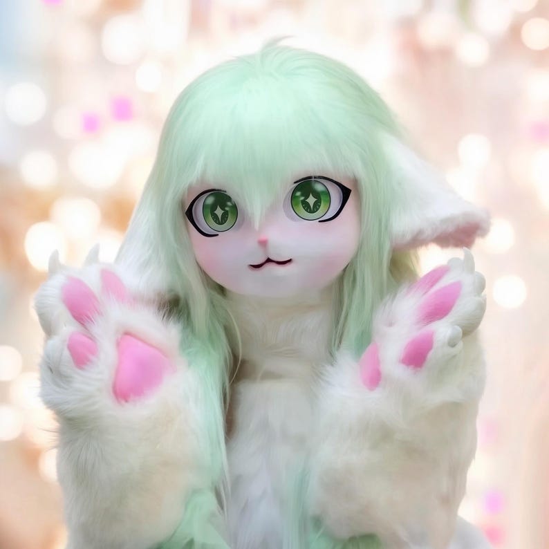 Furry Head Kigurumi Cat, Beige Long Hair, Fursuit Kig Kitty Cosplay ...