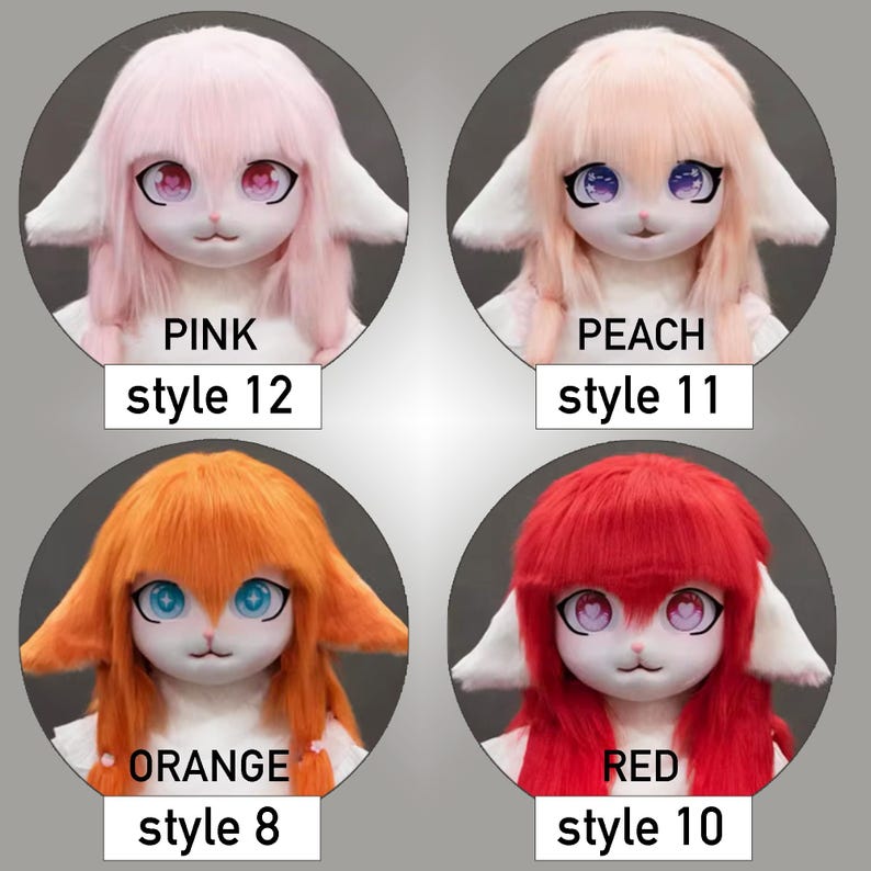 Furry Head Kigurumi Cat, Beige Long Hair, Fursuit Kig Kitty Cosplay ...