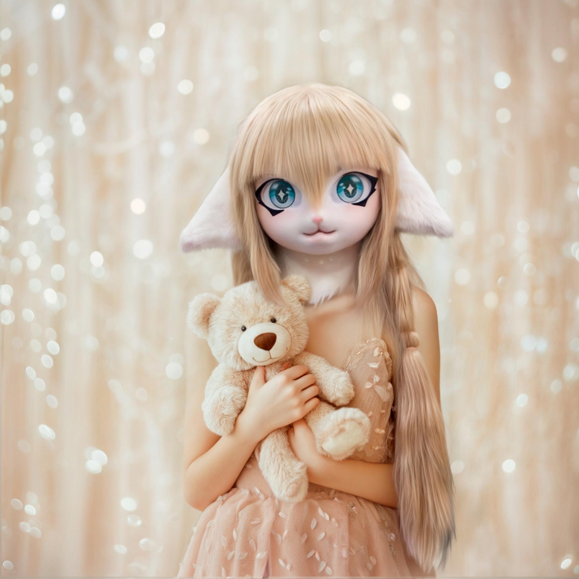 Furry Head Kigurumi Cat, Beige Long Hair, Fursuit Kig Kitty Cosplay ...