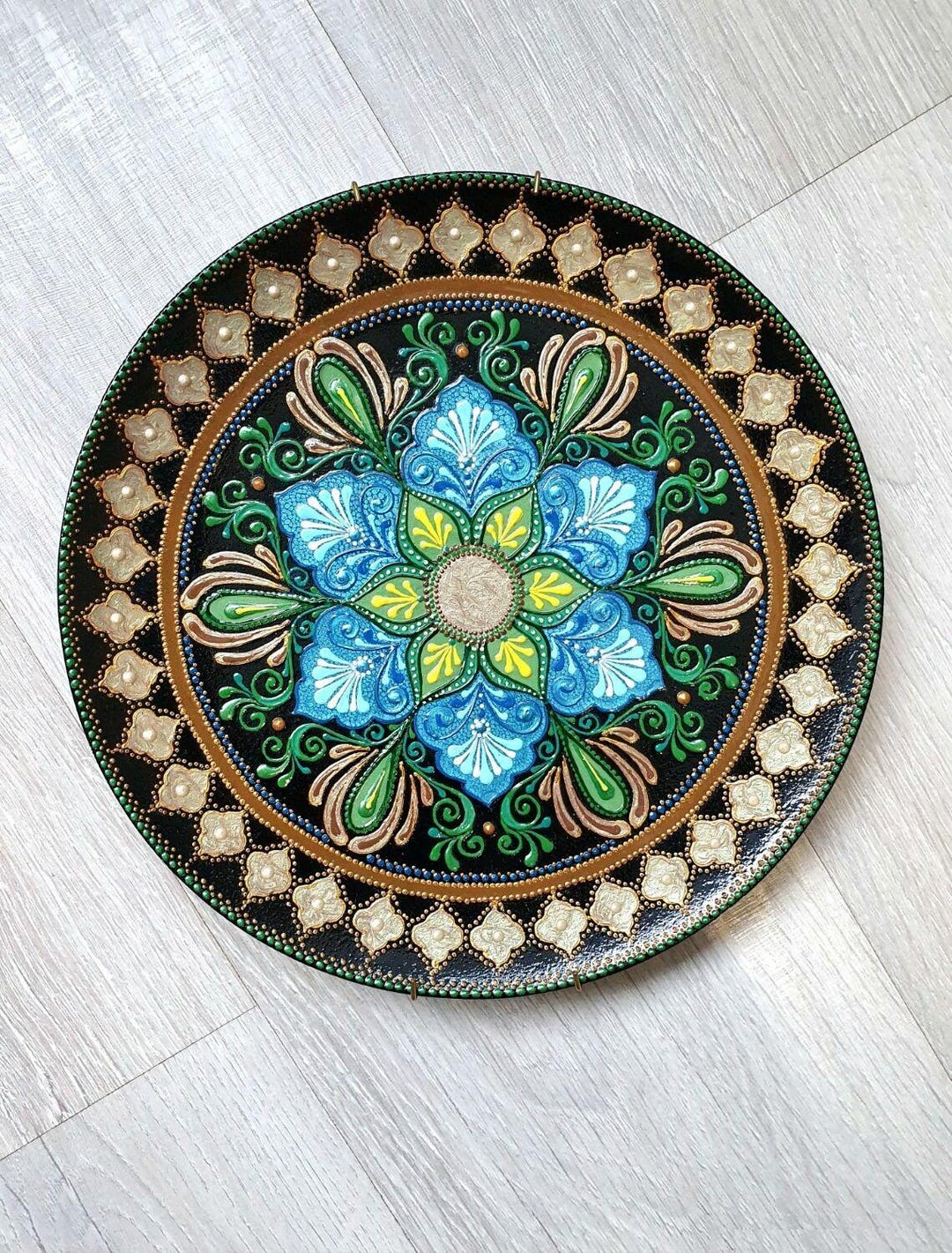 Decorative Painted Plate "blue Flower" - Etsy