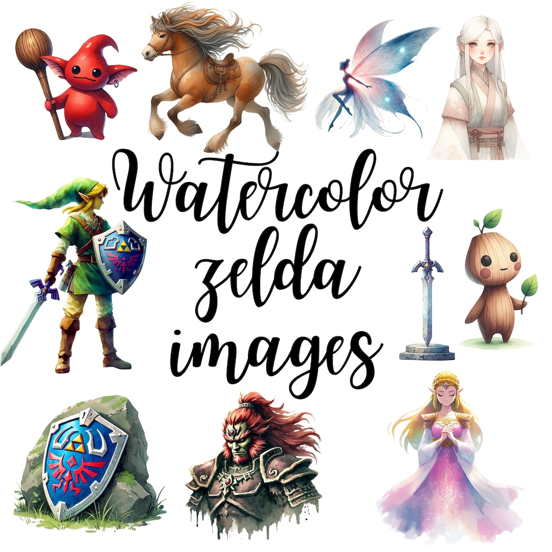 Watercolor Zelda and Friends Clipart Pack 10 PNG Digital Images, Legend ...