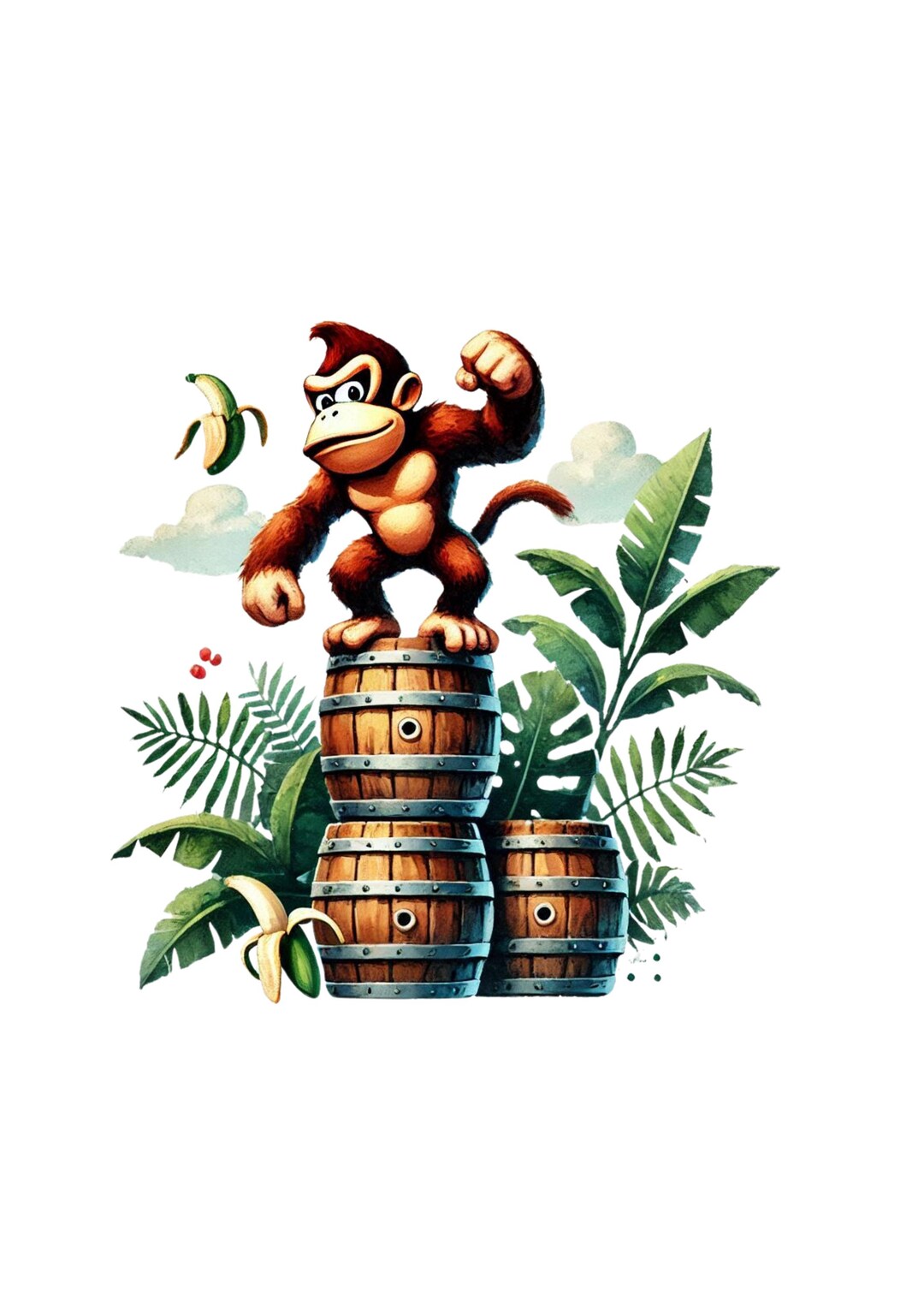 Watercolor Donkey Kong Poster PNG Iconic Video Game Art, Instant ...