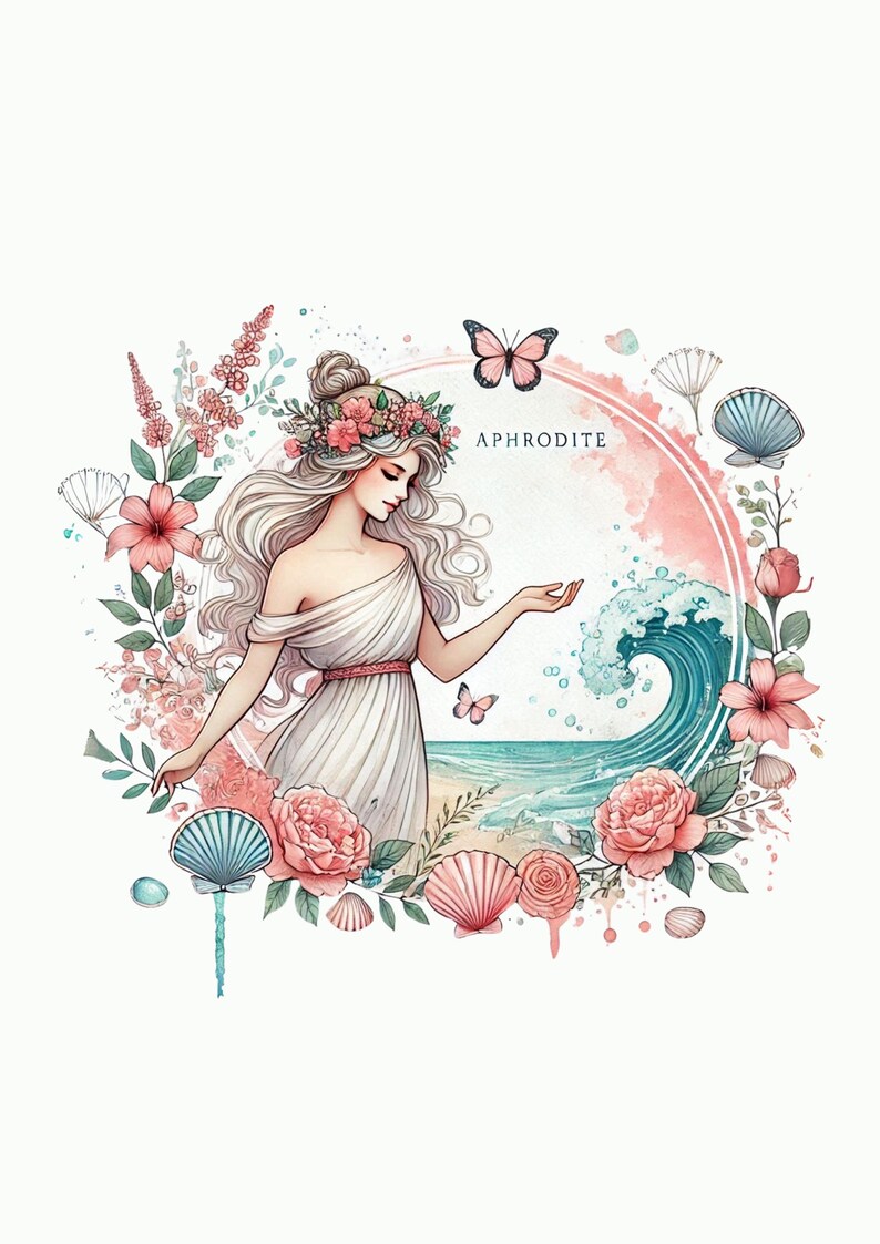 Watercolor Aphrodite Poster Clipart Goddess of Love and Beauty in PNG ...