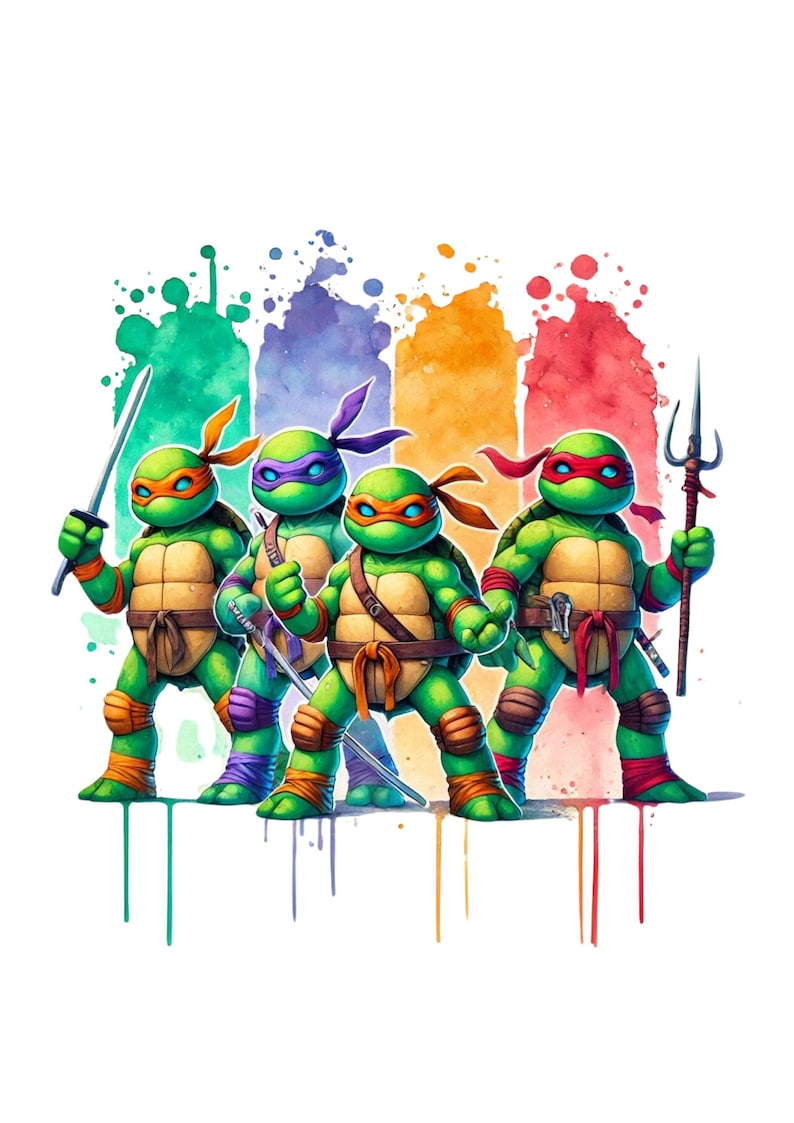 Watercolor Teenage Mutant Ninja Turtles Poster PNG Epic TMNT Art ...
