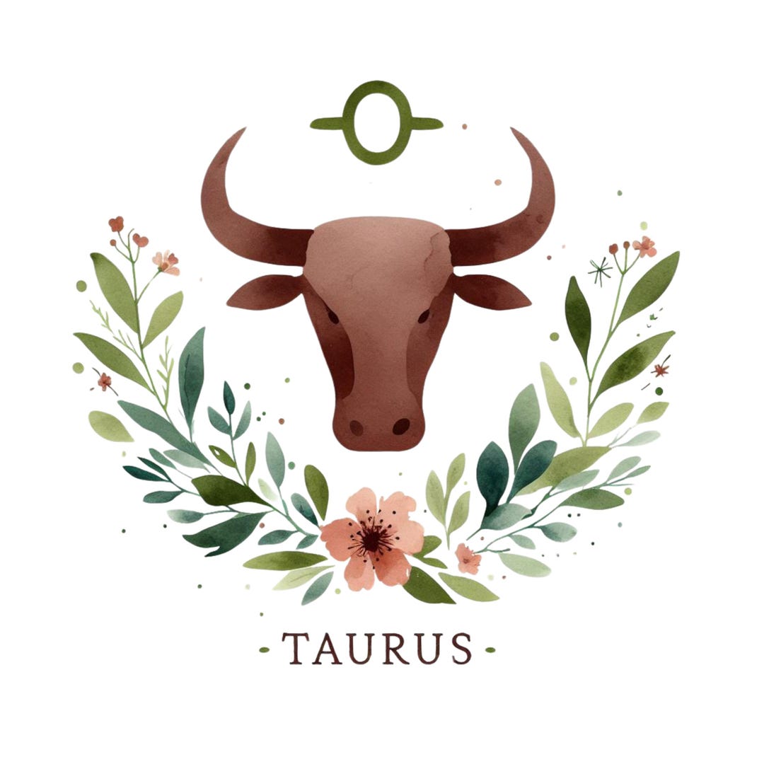 Watercolor Taurus Zodiac Sign Clipart Astrological Design in Vibrant ...
