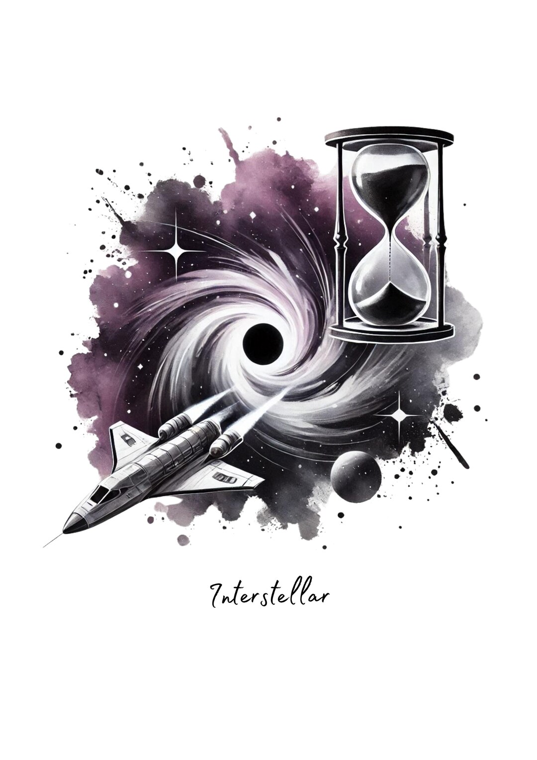 Watercolor Interstellar Illustration Iconic Movie Digital Art PNG ...