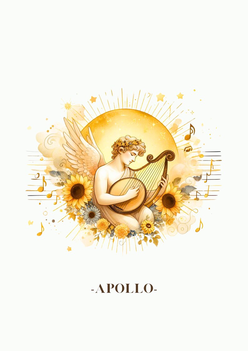 Watercolor Apollo Poster Clipart God of the Sun and Music Illustration ...