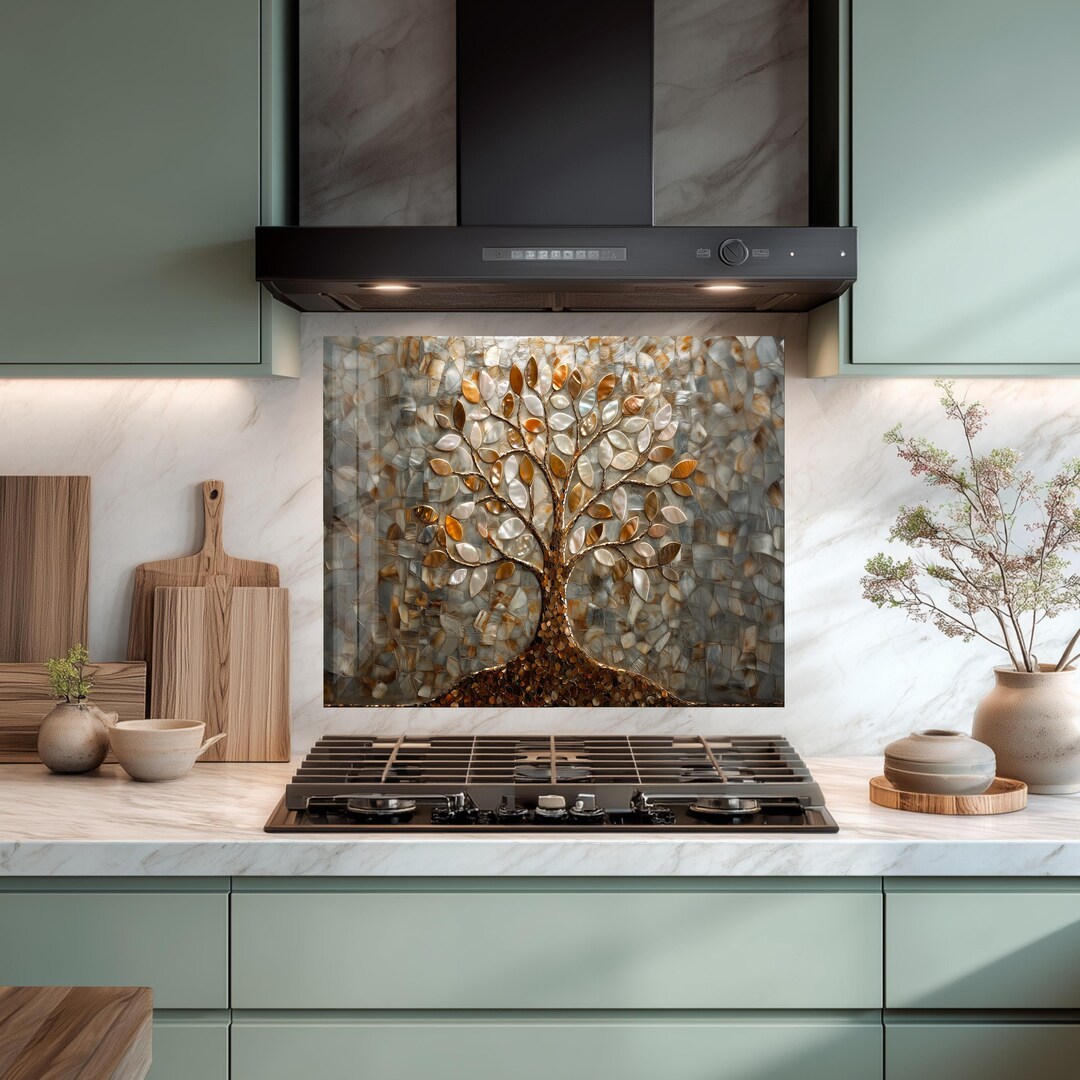 Tree of Life Glass Backsplash, Kitchen Decor Tile, Stove Splashback ...