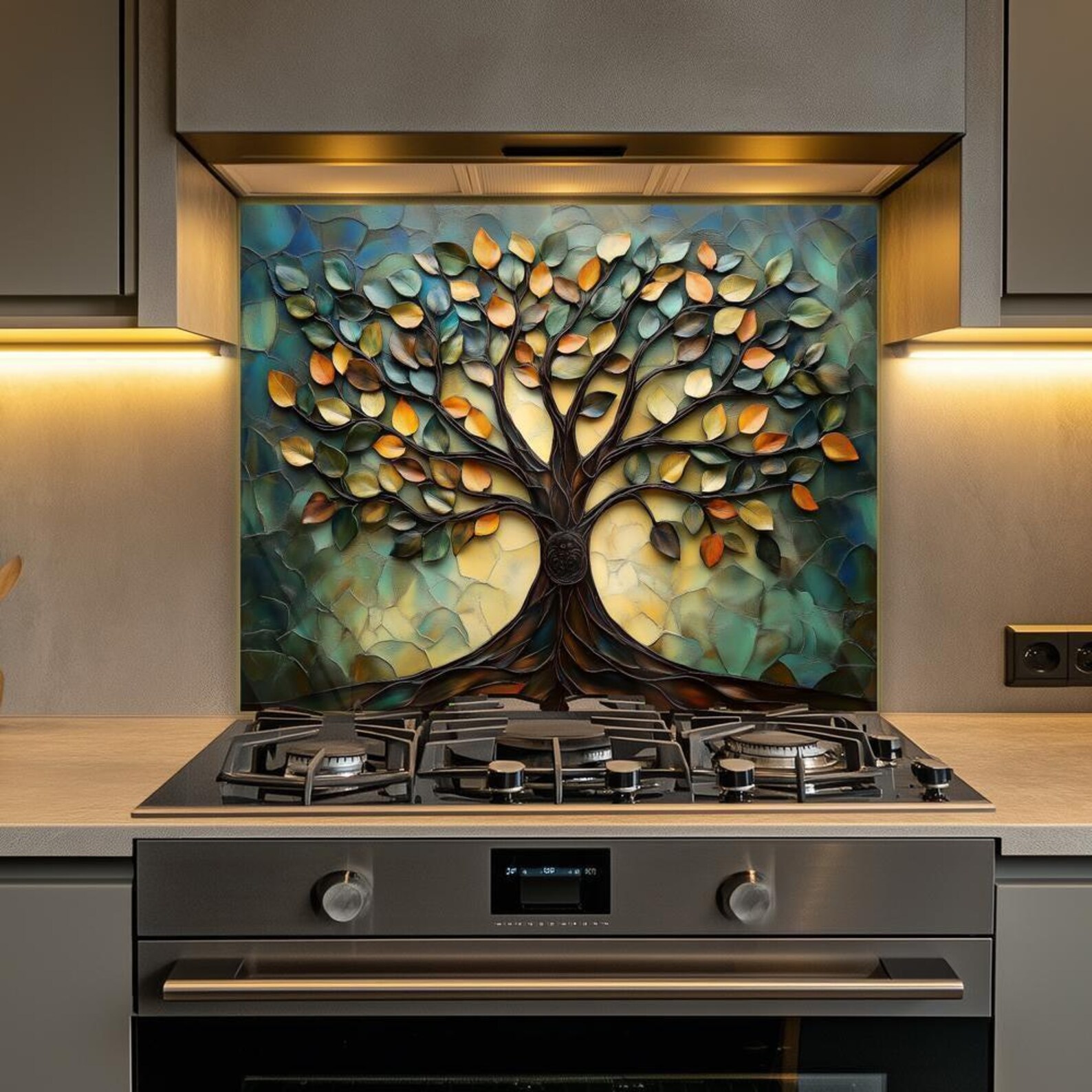 Glass Backsplash, Tree of Life Stained Glass Look One Piece Backsplash ...