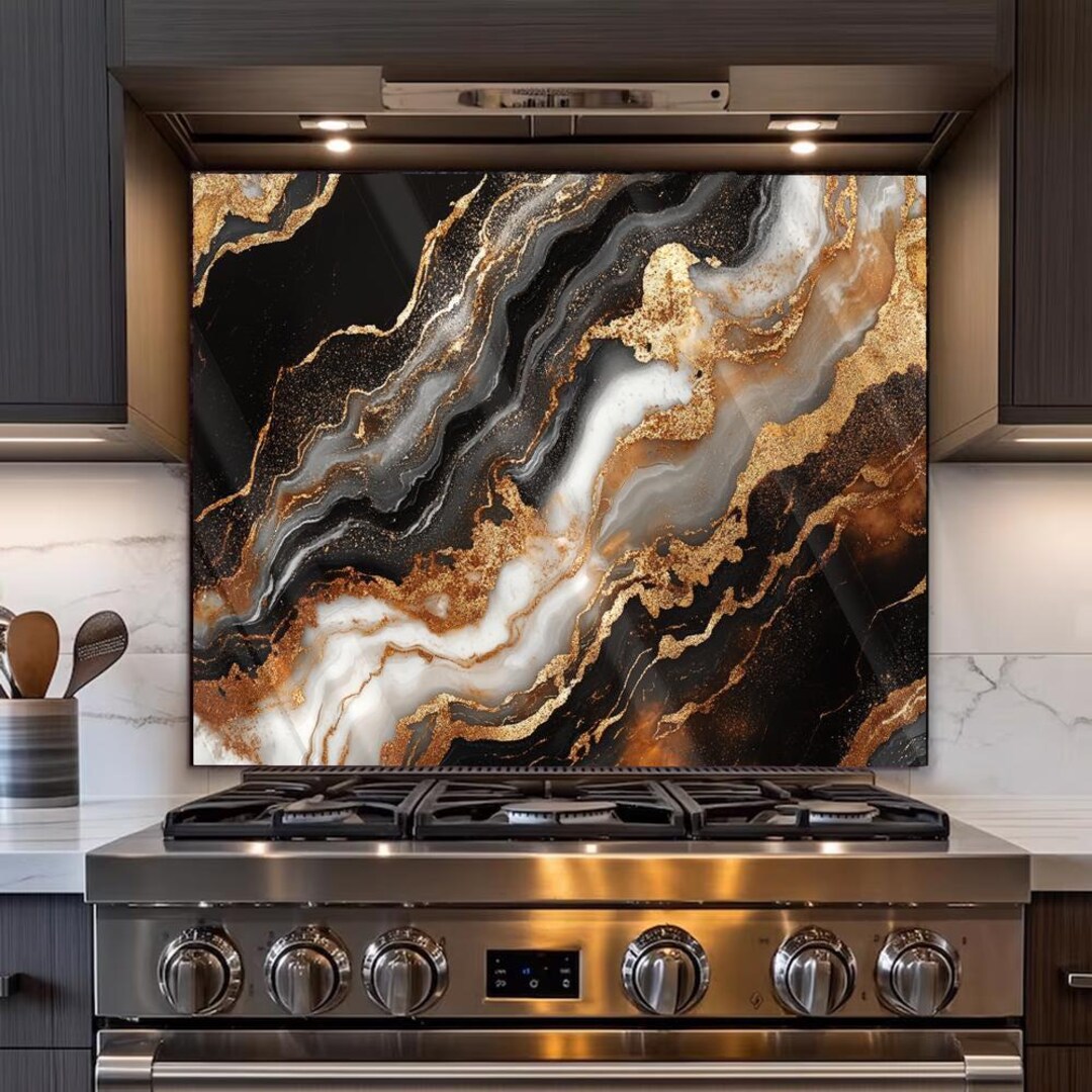 Backsplash-8 Optional Marble Pattern, Luxury Marble Look Glass Backsplash, Splash Back for Stove ...