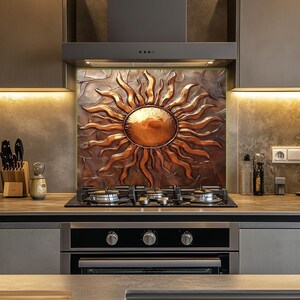 Copper Sun Glass Backsplash - Ancient Sun Kitchen Backsplash, Tempered ...