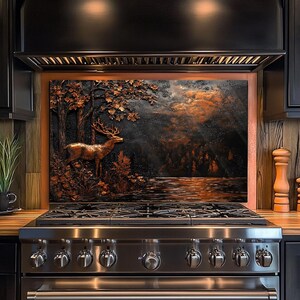 Vintage Copper Style Woodland Deer Print Backsplash for Stove ...