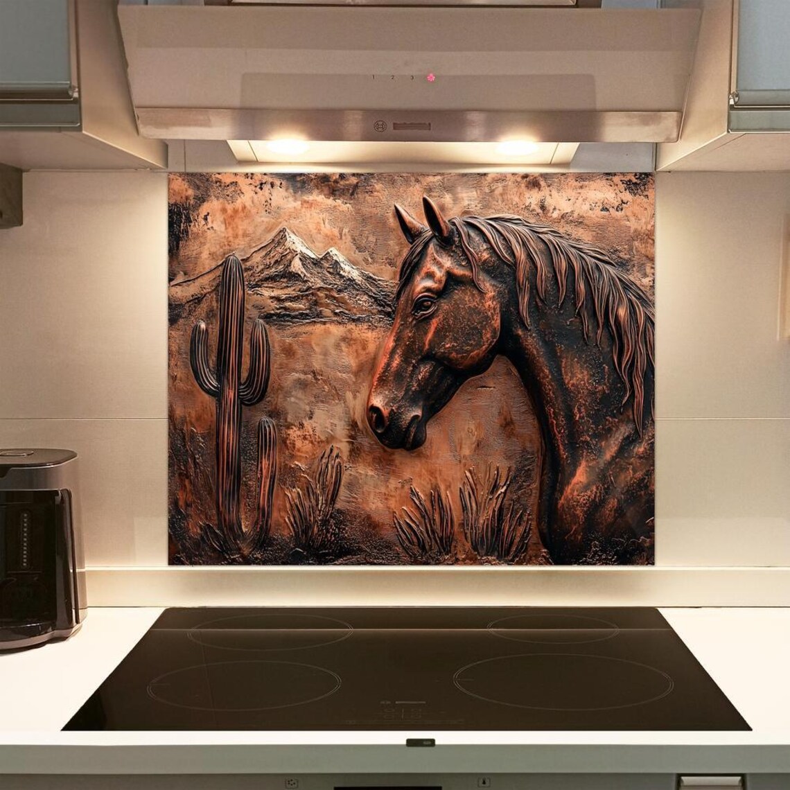 Horse Backsplash-copper Relief Look Adorable Glass Backsplash for ...