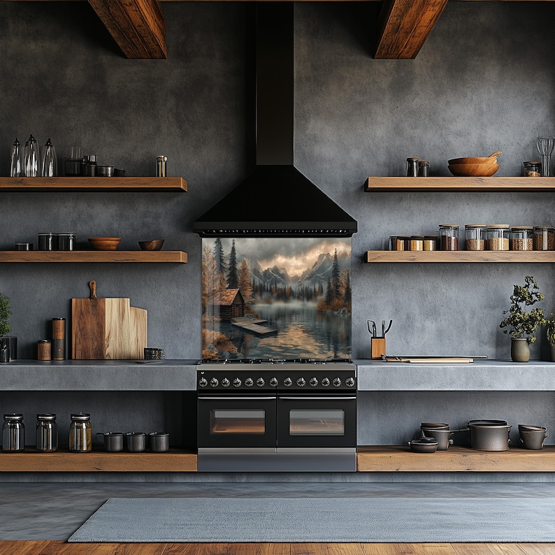 Rustic Landscape Stove Splashback, Lake Kitchen Backsplash Wall Panel ...