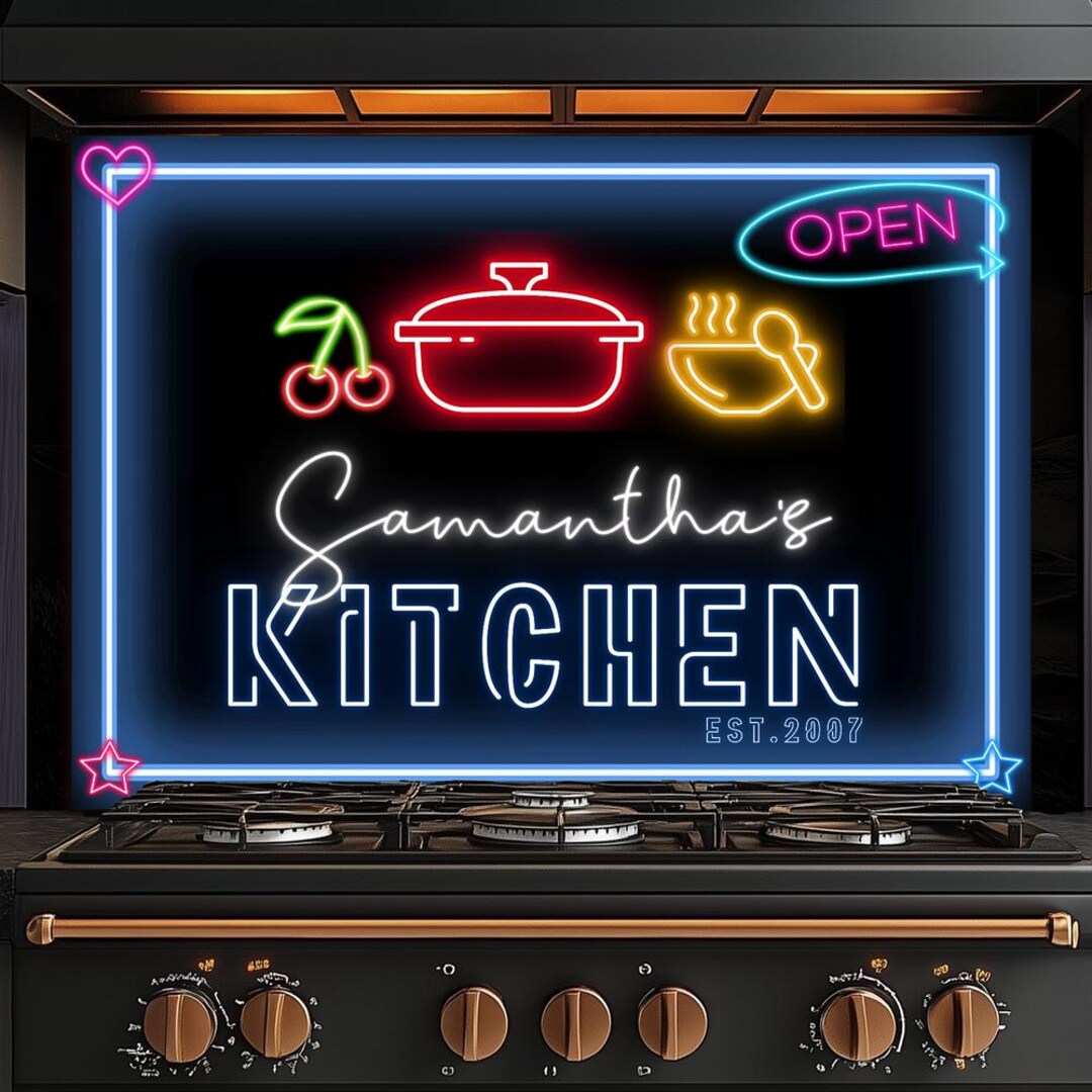 Glass Backsplash-custom Name's Kitchen Neon Look Glass Backsplash ...