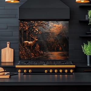 Vintage Copper Style Woodland Deer Print Backsplash for Stove ...