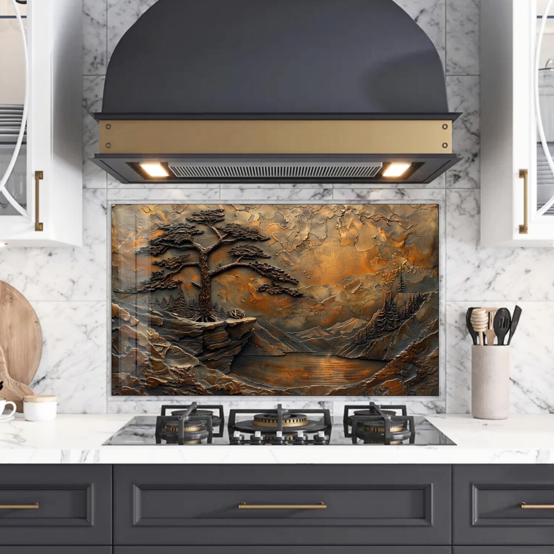 Rustic Landscape Kitchen Backsplash Wall Art, Tempered Glass Stove ...