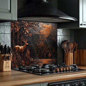 Vintage Copper Style Woodland Deer Print Backsplash for Stove ...