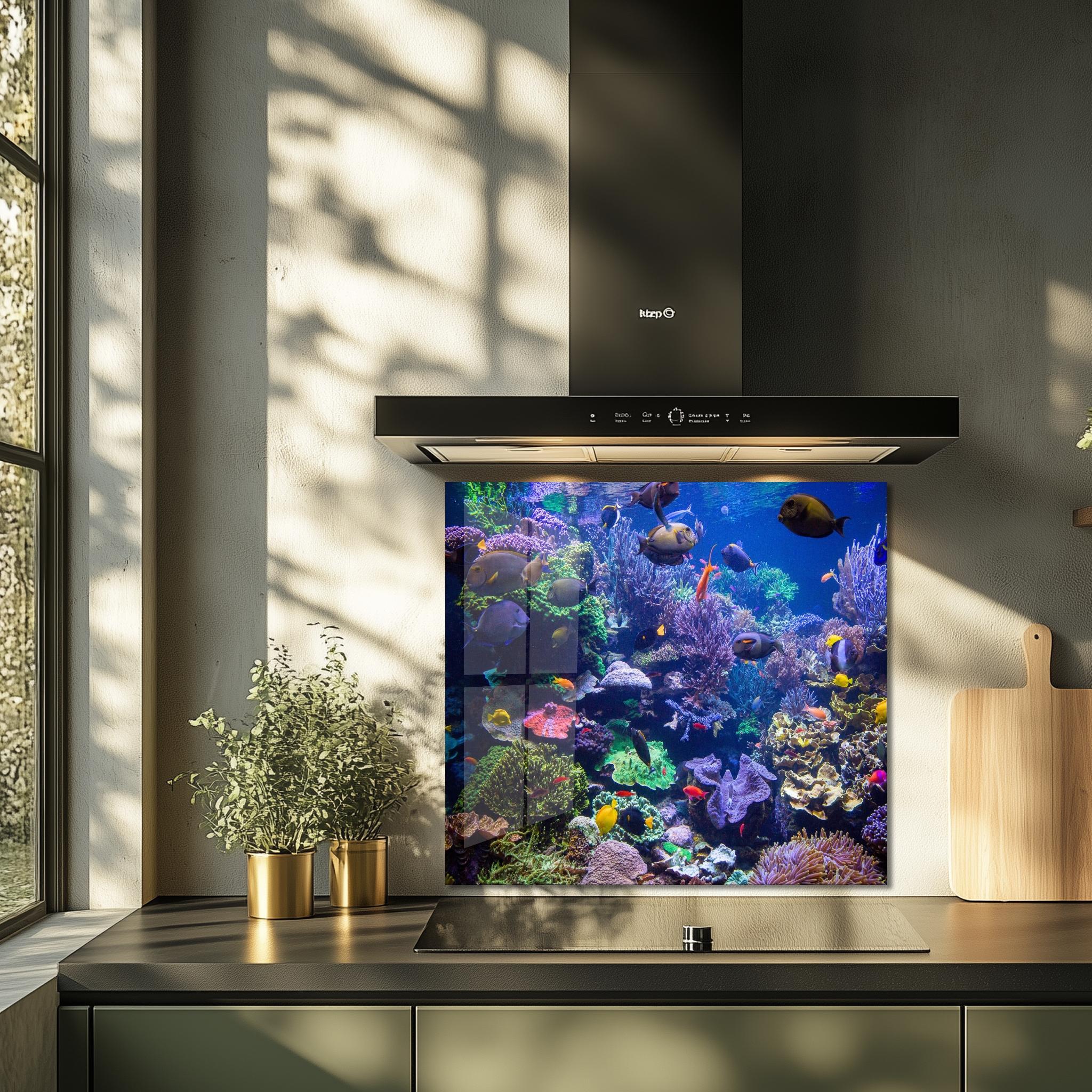 Tempered Glass Backsplash Kitchen, Underwater Coral Reef Stove ...