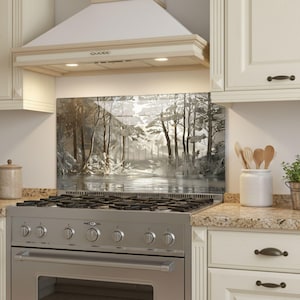Modern Kitchen Backsplash - Mirror Look Tree Landscape Backsplash ...