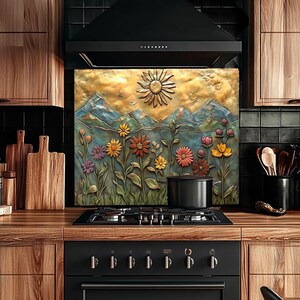 Backsplash-mountain Ranges - Sunset - Wildflowers Design Copper ...