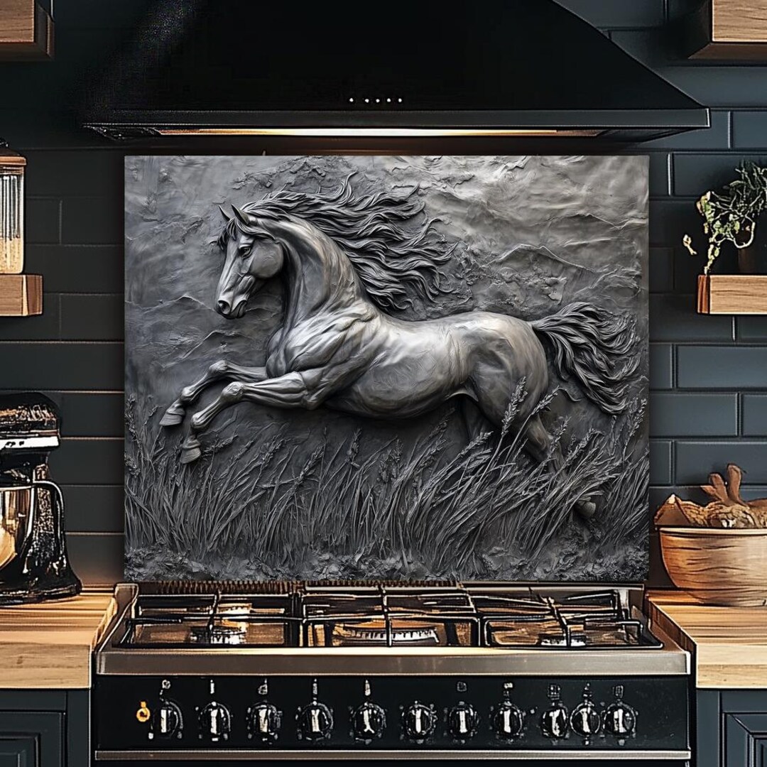 Majestic Horse Tempered Glass Backsplash, Kitchen Splashback, Cooker ...