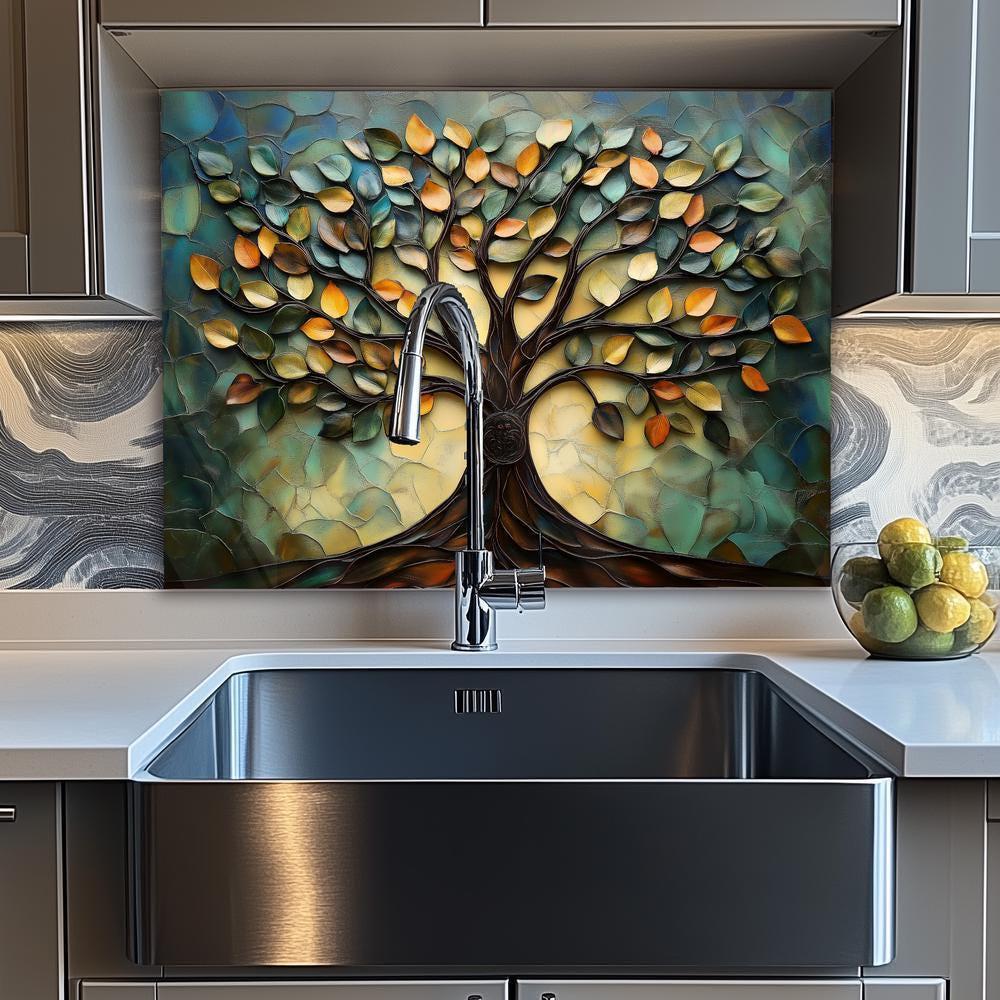 Glass Backsplash, Tree of Life Stained Glass Look One Piece Backsplash ...