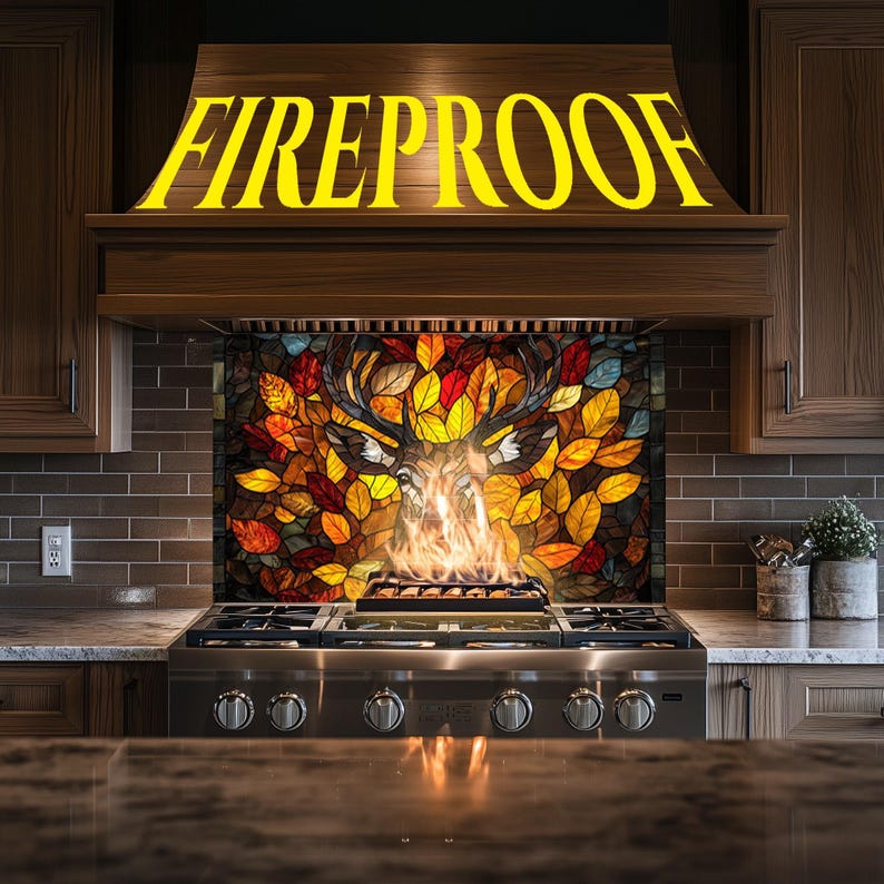 Glass Backsplash-adorable Glass Art Deer Design Backsplash, Stained ...
