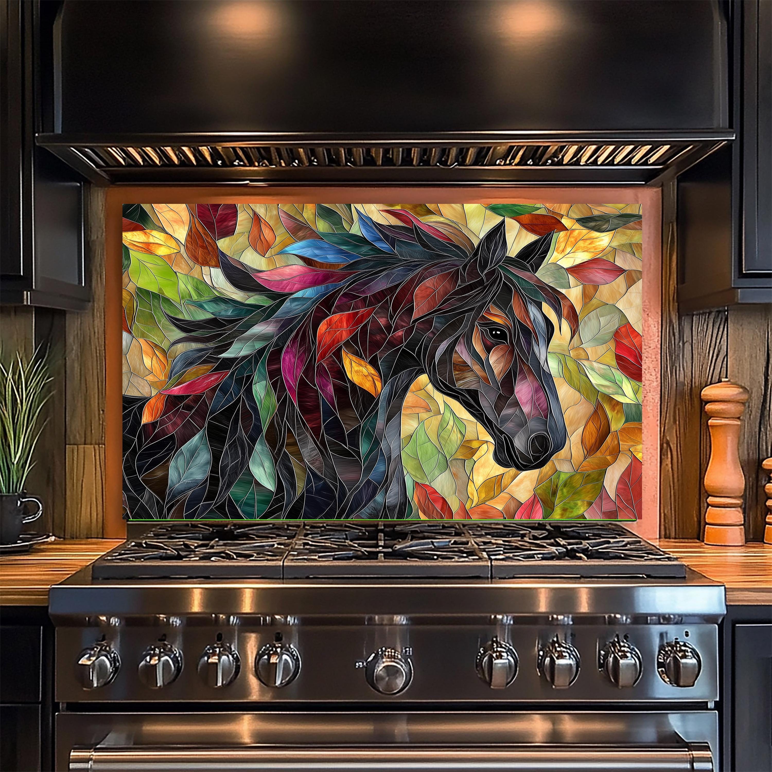 Glass Backsplash-adorable Glass Art Horse Design Backsplash, Unique ...