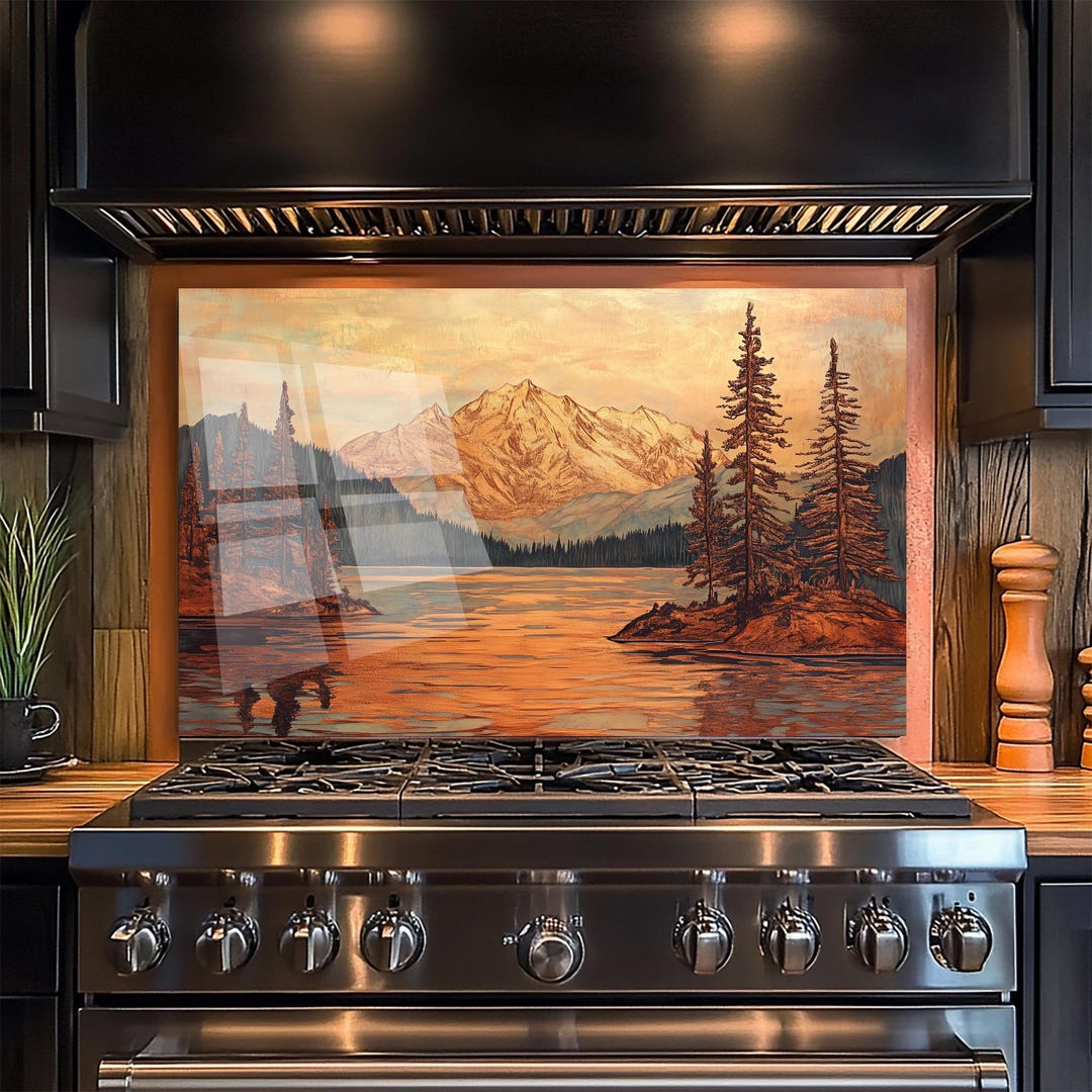 Kitchen Backsplash Wall Art-tempered Glass, Lake Landscape Backsplash ...
