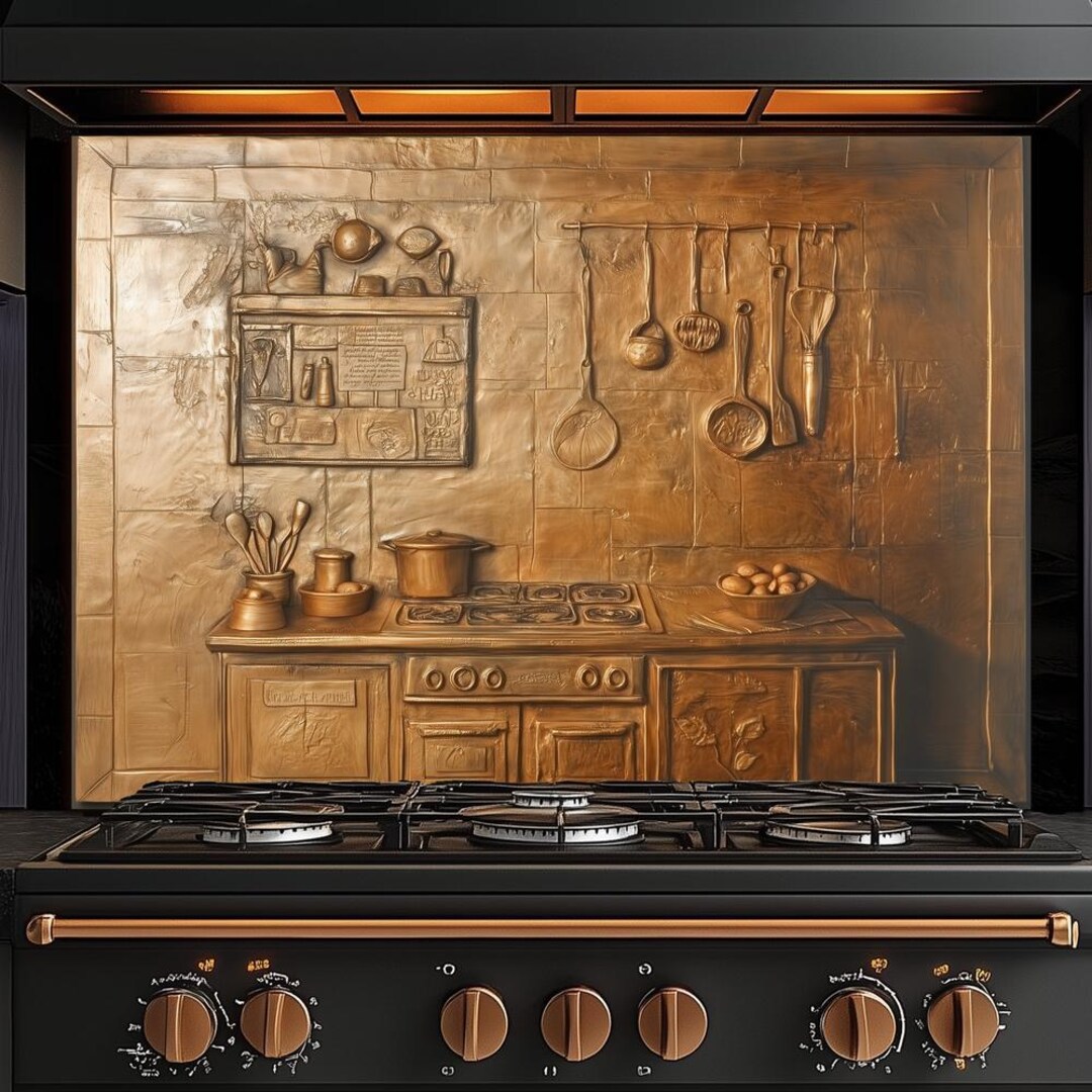 Glass Backsplash-rustic Kitchen, Splashback for Stove Back,copper Look ...