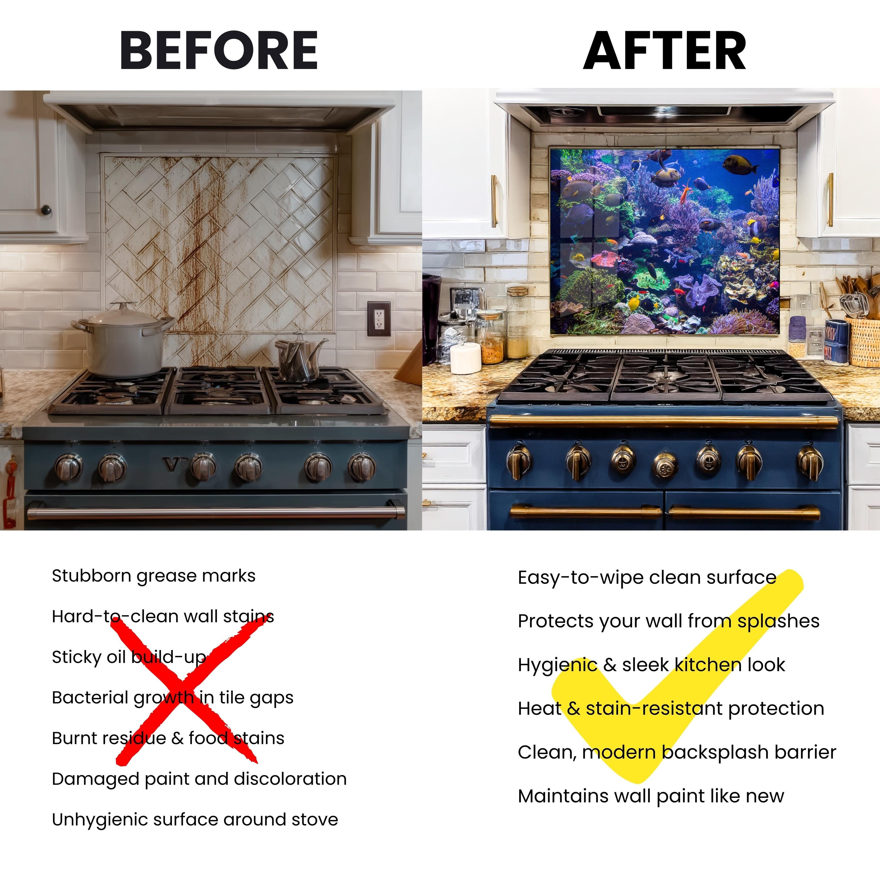 Tempered Glass Backsplash Kitchen, Underwater Coral Reef Stove ...