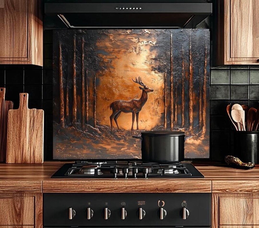 Backsplash-woodland Deer Copper Look Bacsplash Mural, Stove Range Backsplash, Lighthouse ...