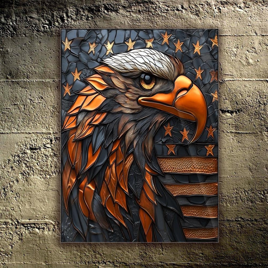Backsplash-copper Style US Flag With Eagle Tempered Glass One Piece ...