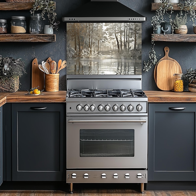 Modern Kitchen Backsplash - Mirror Look Tree Landscape Backsplash ...